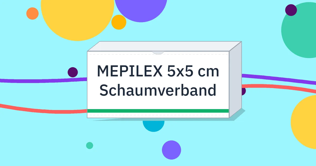 Symbolbild: Packung mit der Aufschrift MEPILEX 5x5 cm Schaumverband (PZN 18010223) – Verfügbarkeit und Bezug in Apotheken in Frankfurt am Main