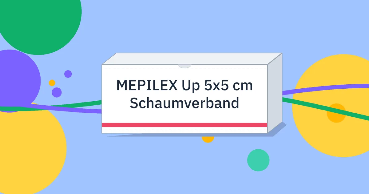 Symbolbild: Packung mit der Aufschrift MEPILEX Up 5x5 cm Schaumverband (PZN 20095474) – Verfügbarkeit und Bezug in Apotheken in Frankfurt am Main