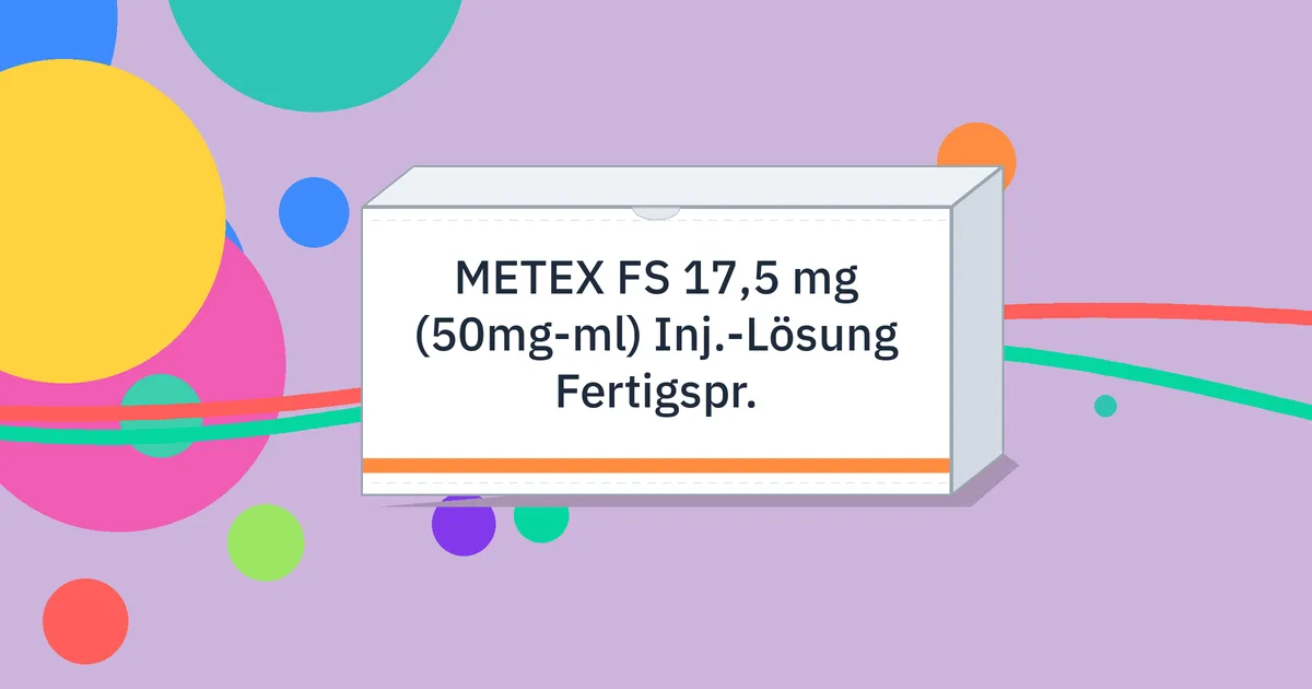 Symbolbild: Packung mit der Aufschrift METEX FS 17,5 mg (50mg-ml) Inj.-Lösung Fertigspr. (PZN 07567572) – Verfügbarkeit und Bezug in Apotheken in Frankfurt am Main