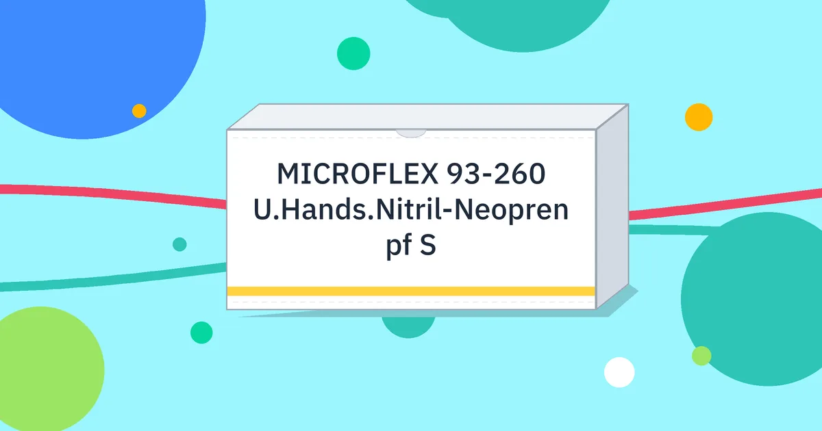 Symbolbild: Packung mit der Aufschrift MICROFLEX 93-260 U.Hands.Nitril-Neopren pf S (PZN 18394784) – Verfügbarkeit und Bezug in Apotheken in Frankfurt am Main