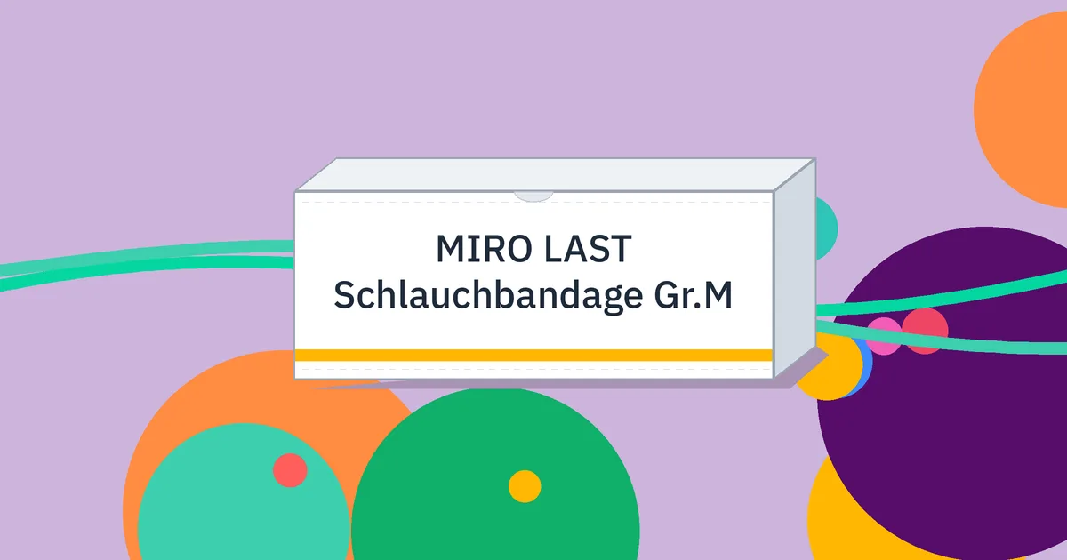 Symbolbild: Packung mit der Aufschrift MIRO LAST Schlauchbandage Gr.M (PZN 06855754) – Verfügbarkeit und Bezug in Apotheken in Frankfurt am Main