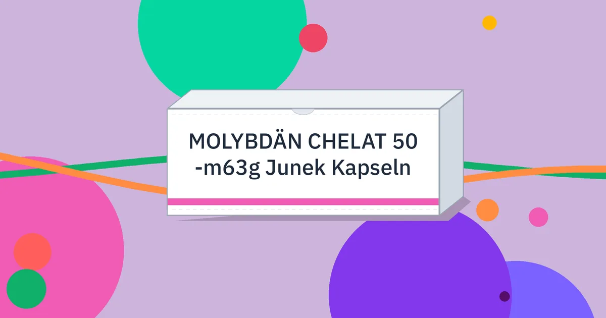 Symbolbild: Packung mit der Aufschrift MOLYBDÄN CHELAT 50 -m63g Junek Kapseln (PZN 10190786) – Verfügbarkeit und Bezug in Apotheken in Frankfurt am Main