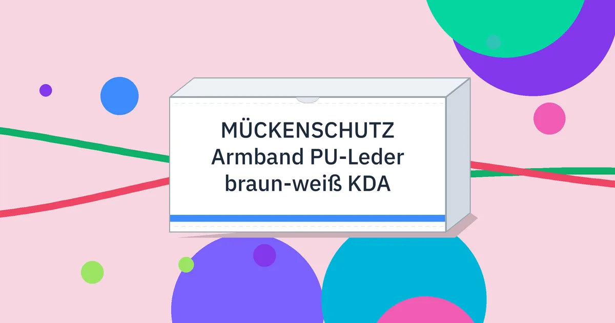 Symbolbild: Packung mit der Aufschrift MÜCKENSCHUTZ Armband PU-Leder braun-weiß KDA (PZN 15319121) – Verfügbarkeit und Bezug in Apotheken in Frankfurt am Main