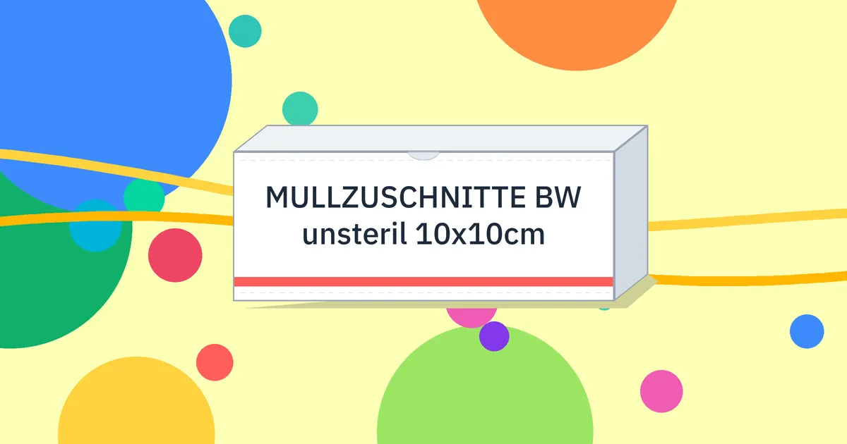 Symbolbild: Packung mit der Aufschrift MULLZUSCHNITTE BW unsteril 10x10cm (PZN 04082093) – Verfügbarkeit und Bezug in Apotheken in Frankfurt am Main