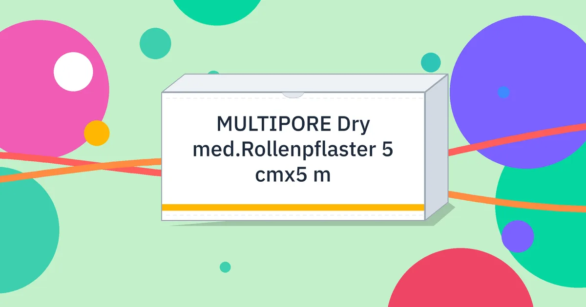 Symbolbild: Packung mit der Aufschrift MULTIPORE Dry med.Rollenpflaster 5 cmx5 m (PZN 14233854) – Verfügbarkeit und Bezug in Apotheken in Frankfurt am Main