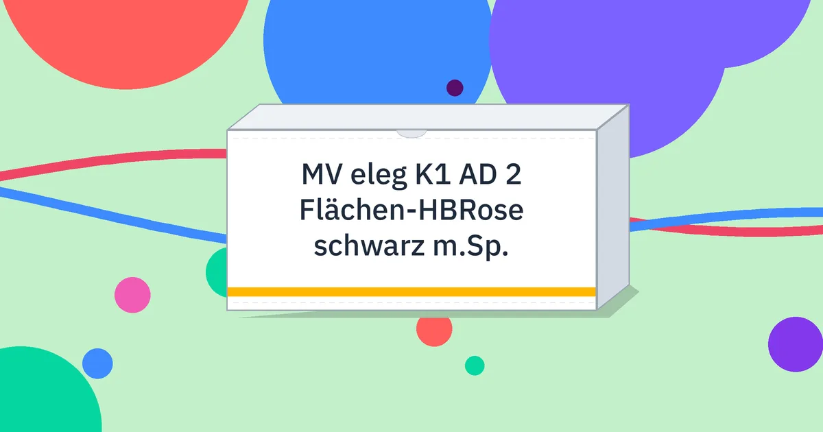 Symbolbild: Packung mit der Aufschrift MV eleg K1 AD 2 Flächen-HBRose schwarz m.Sp. (PZN 15667431) – Verfügbarkeit und Bezug in Apotheken in Frankfurt am Main