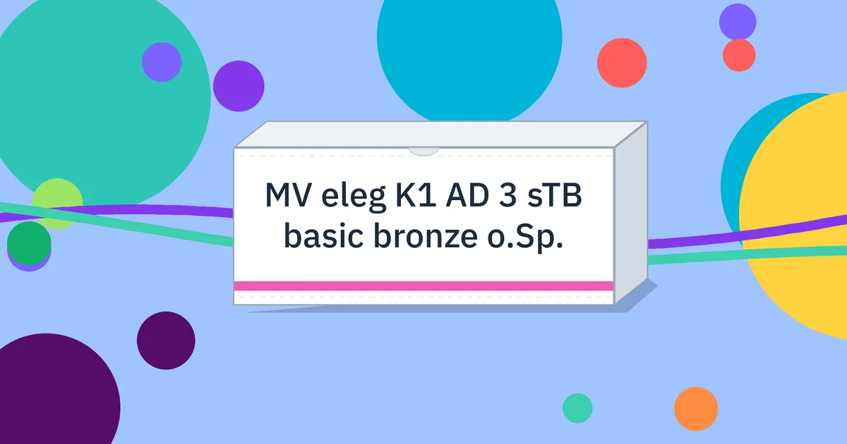Symbolbild: Packung mit der Aufschrift MV eleg K1 AD 3 sTB basic bronze o.Sp. (PZN 14705164) – Verfügbarkeit und Bezug in Apotheken in Frankfurt am Main