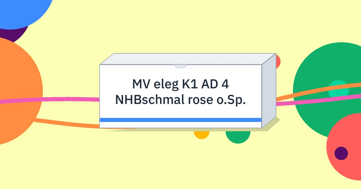Symbolbild: Packung mit der Aufschrift MV eleg K1 AD 4 NHBschmal rose o.Sp. (PZN 15673288) – Verfügbarkeit und Bezug in Apotheken in Frankfurt am Main