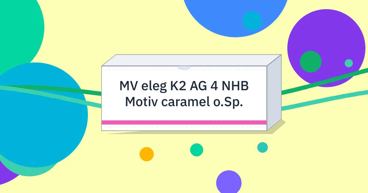 Symbolbild: Packung mit der Aufschrift MV eleg K2 AG 4 NHB Motiv caramel o.Sp. (PZN 15722704) – Verfügbarkeit und Bezug in Apotheken in Frankfurt am Main