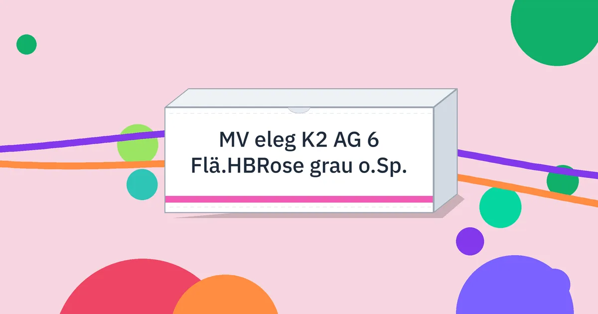 Symbolbild: Packung mit der Aufschrift MV eleg K2 AG 6 Flä.HBRose grau o.Sp. (PZN 18929179) – Verfügbarkeit und Bezug in Apotheken in Frankfurt am Main