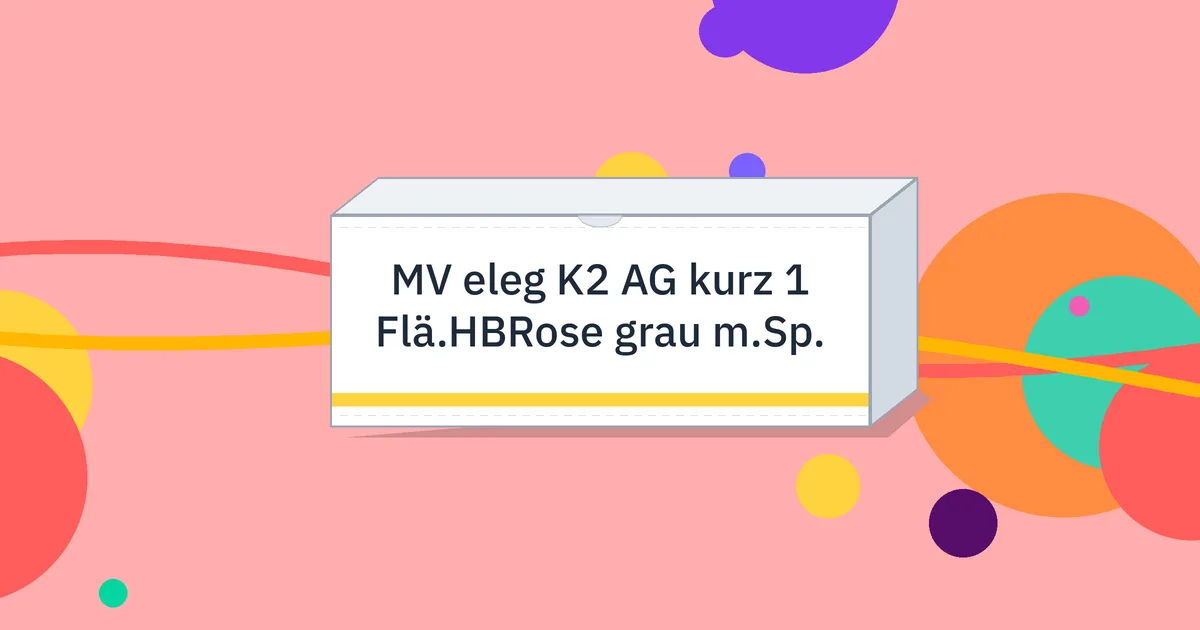 Symbolbild: Packung mit der Aufschrift MV eleg K2 AG kurz 1 Flä.HBRose grau m.Sp. (PZN 18925744) – Verfügbarkeit und Bezug in Apotheken in Frankfurt am Main