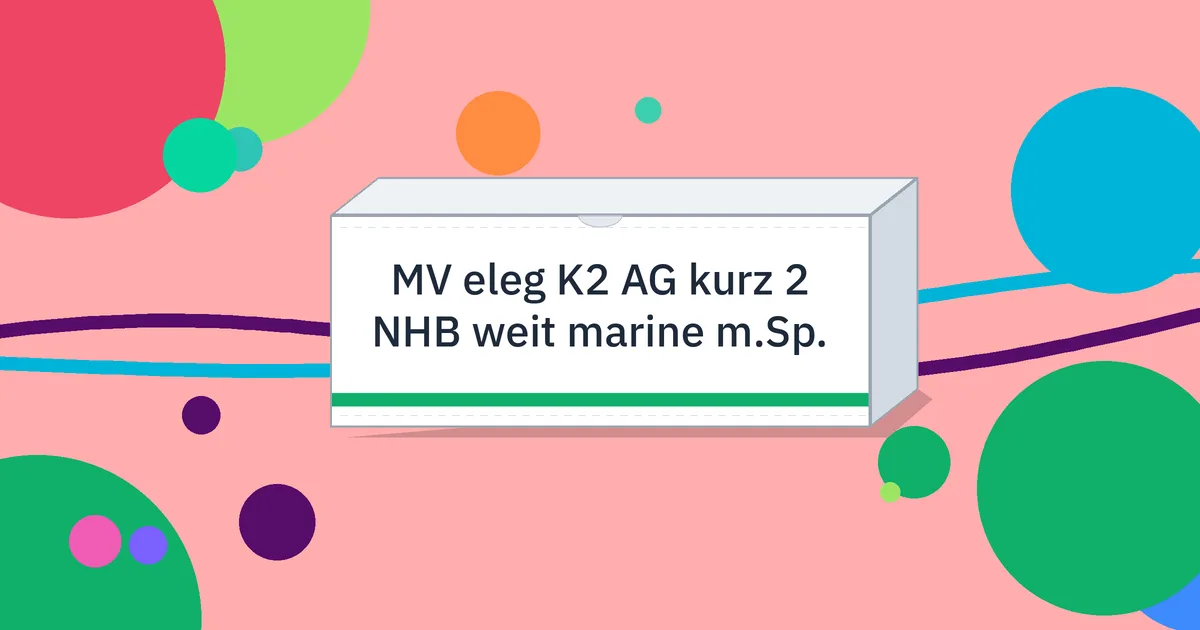 Symbolbild: Packung mit der Aufschrift MV eleg K2 AG kurz 2 NHB weit marine m.Sp. (PZN 15715420) – Verfügbarkeit und Bezug in Apotheken in Frankfurt am Main
