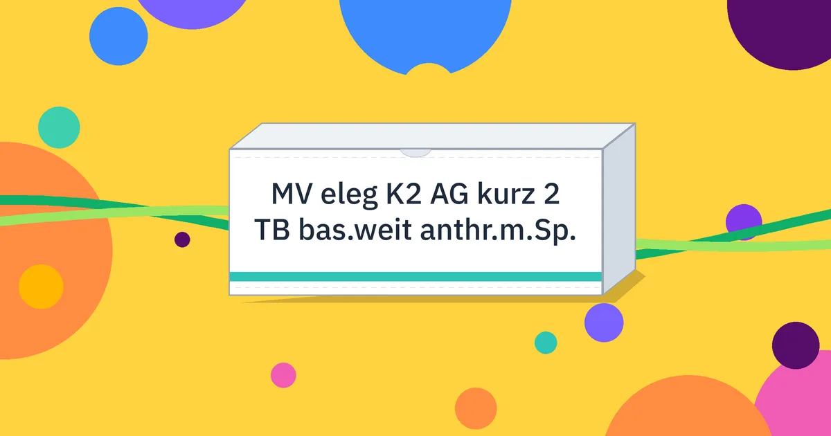 Symbolbild: Packung mit der Aufschrift MV eleg K2 AG kurz 2 TB bas.weit anthr.m.Sp. (PZN 00188191) – Verfügbarkeit und Bezug in Apotheken in Frankfurt am Main
