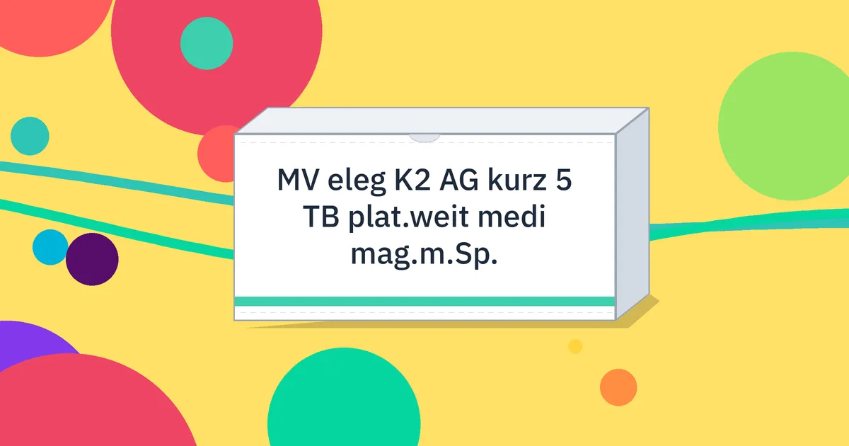 Symbolbild: Packung mit der Aufschrift MV eleg K2 AG kurz 5 TB plat.weit medi mag.m.Sp. (PZN 14635392) – Verfügbarkeit und Bezug in Apotheken in Frankfurt am Main