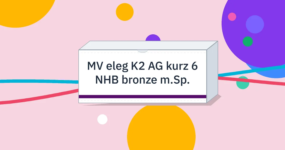 Symbolbild: Packung mit der Aufschrift MV eleg K2 AG kurz 6 NHB bronze m.Sp. (PZN 15716566) – Verfügbarkeit und Bezug in Apotheken in Frankfurt am Main