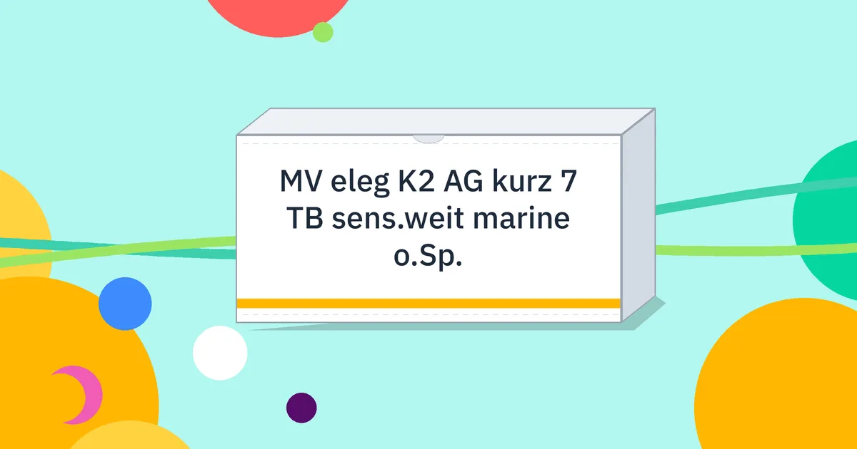 Symbolbild: Packung mit der Aufschrift MV eleg K2 AG kurz 7 TB sens.weit marine o.Sp. (PZN 14606924) – Verfügbarkeit und Bezug in Apotheken in Frankfurt am Main