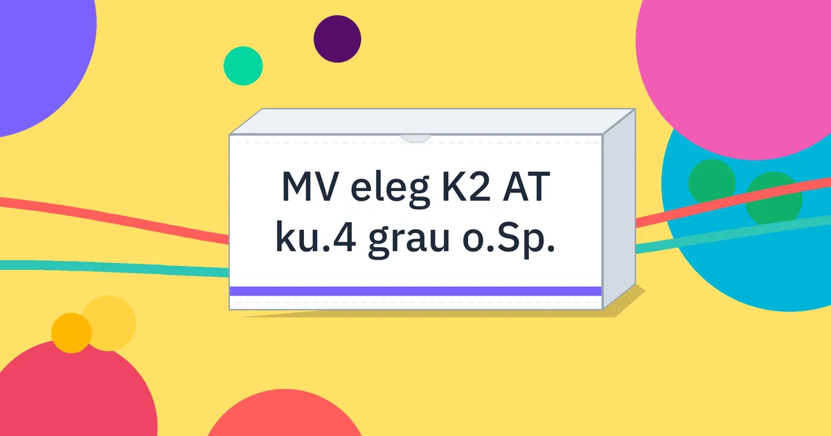 Symbolbild: Packung mit der Aufschrift MV eleg K2 AT ku.4 grau o.Sp. (PZN 18922970) – Verfügbarkeit und Bezug in Apotheken in Frankfurt am Main