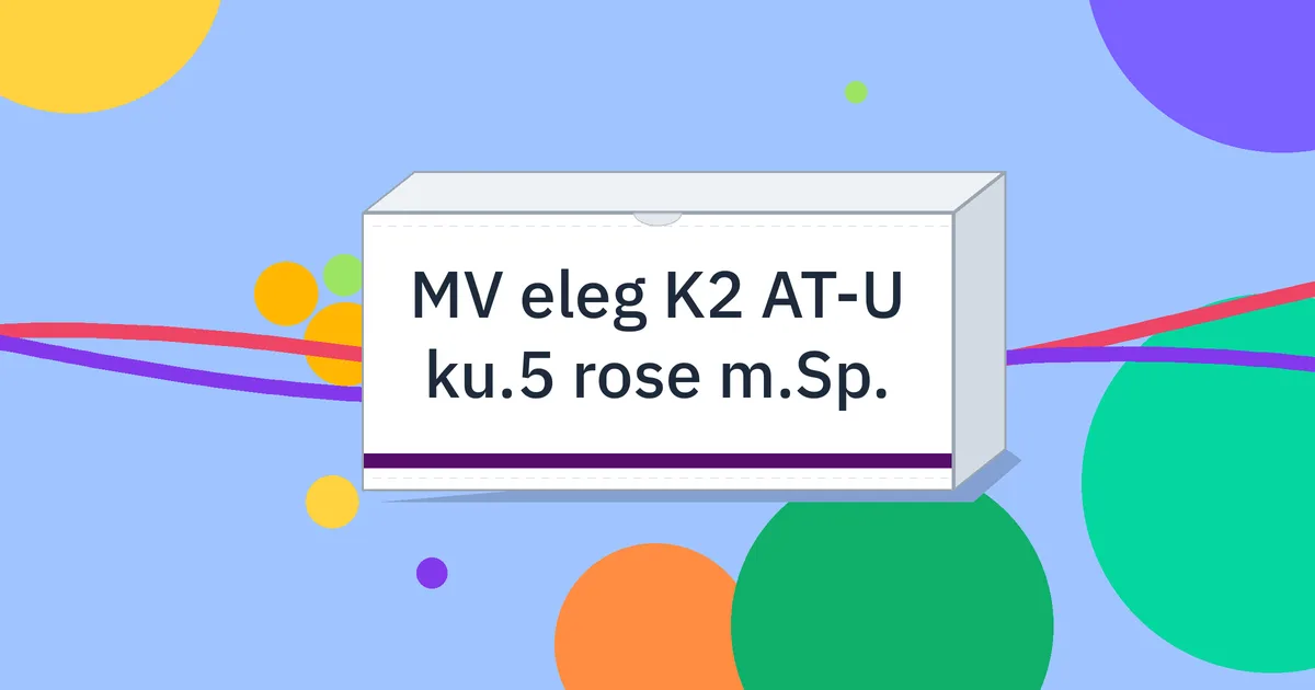 Symbolbild: Packung mit der Aufschrift MV eleg K2 AT-U ku.5 rose m.Sp. (PZN 15292238) – Verfügbarkeit und Bezug in Apotheken in Frankfurt am Main