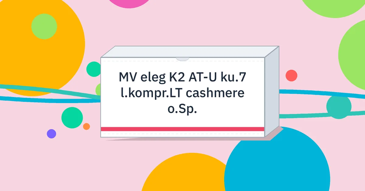 Symbolbild: Packung mit der Aufschrift MV eleg K2 AT-U ku.7 l.kompr.LT cashmere o.Sp. (PZN 14665105) – Verfügbarkeit und Bezug in Apotheken in Frankfurt am Main
