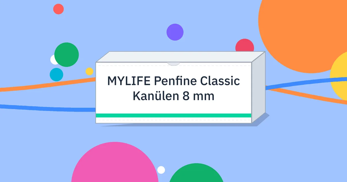 Symbolbild: Packung mit der Aufschrift MYLIFE Penfine Classic Kanülen 8 mm (PZN 08527333) – Verfügbarkeit und Bezug in Apotheken in Frankfurt am Main