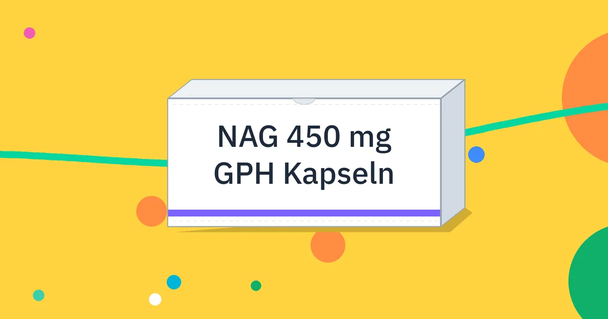 Symbolbild: Packung mit der Aufschrift NAG 450 mg GPH Kapseln (PZN 01160757) – Verfügbarkeit und Bezug in Apotheken in Frankfurt am Main