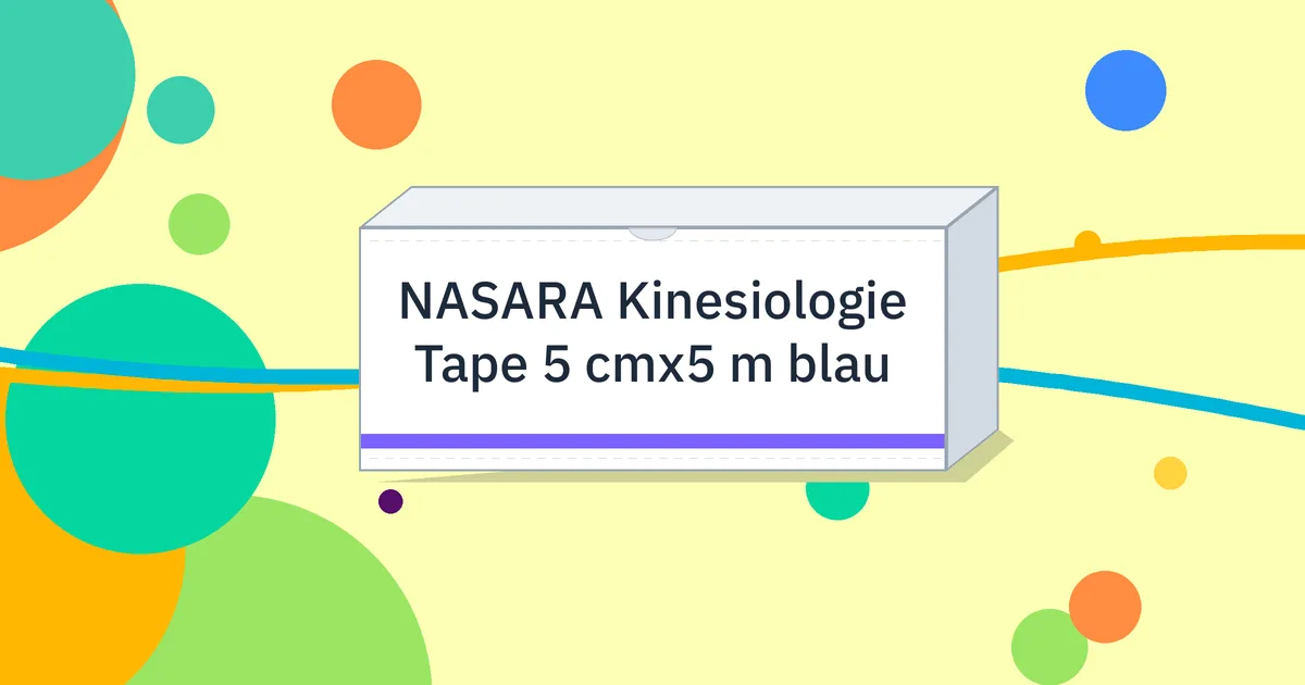 Symbolbild: Packung mit der Aufschrift NASARA Kinesiologie Tape 5 cmx5 m blau (PZN 07126141) – Verfügbarkeit und Bezug in Apotheken in Frankfurt am Main