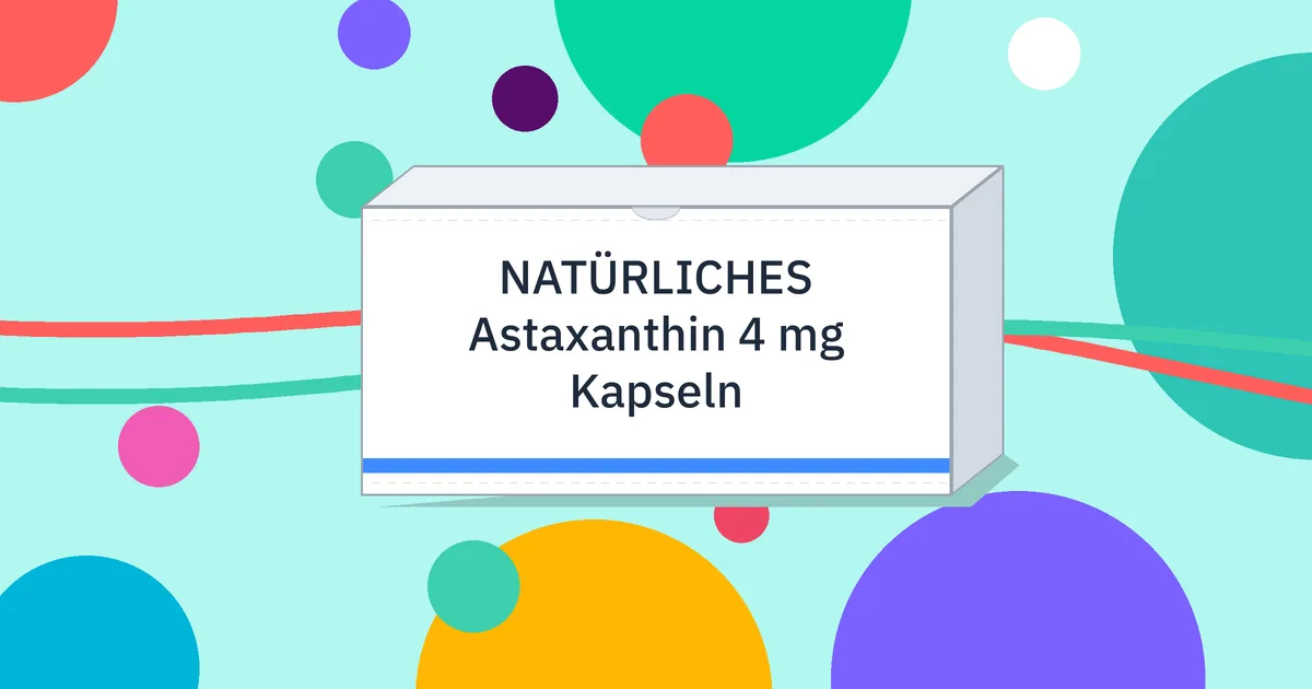 Symbolbild: Packung mit der Aufschrift NATÜRLICHES Astaxanthin 4 mg Kapseln (PZN 13572146) – Verfügbarkeit und Bezug in Apotheken in Frankfurt am Main