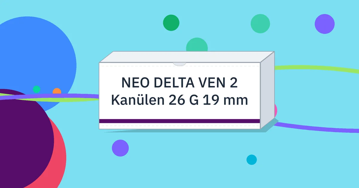 Symbolbild: Packung mit der Aufschrift NEO DELTA VEN 2 Kanülen 26 G 19 mm (PZN 07758088) – Verfügbarkeit und Bezug in Apotheken in Frankfurt am Main