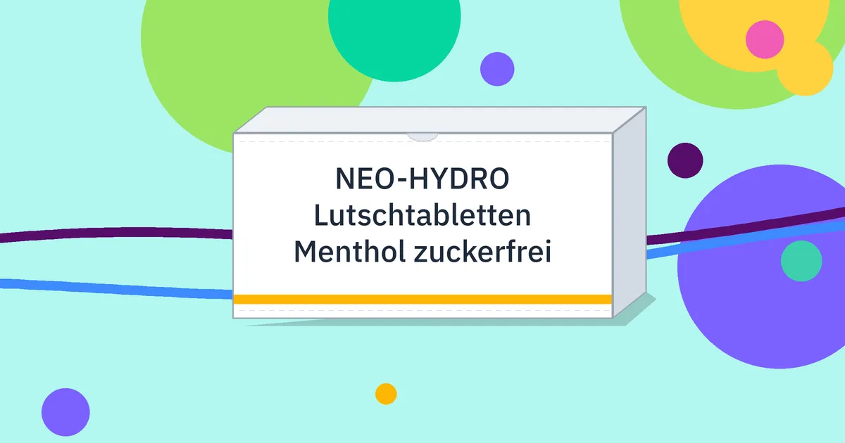 Symbolbild: Packung mit der Aufschrift NEO-HYDRO Lutschtabletten Menthol zuckerfrei (PZN 19306747) – Verfügbarkeit und Bezug in Apotheken in Frankfurt am Main