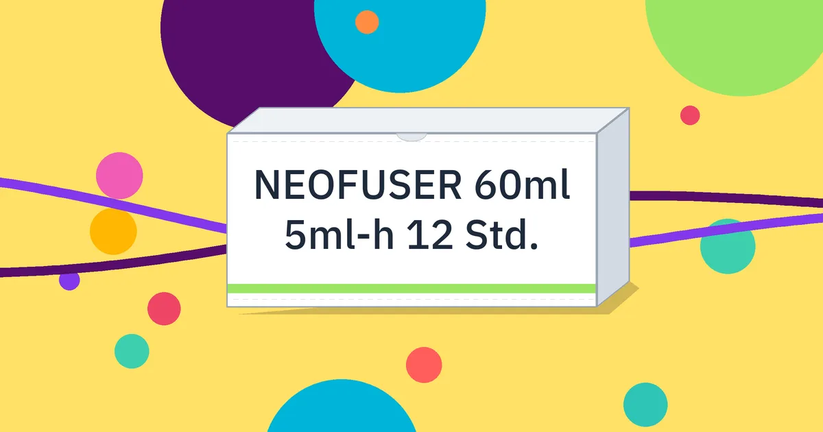 Symbolbild: Packung mit der Aufschrift NEOFUSER 60ml 5ml-h 12 Std. (PZN 16512133) – Verfügbarkeit und Bezug in Apotheken in Frankfurt am Main