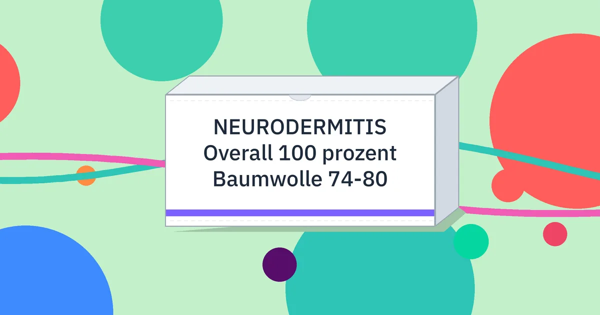 Symbolbild: Packung mit der Aufschrift NEURODERMITIS Overall 100 prozent Baumwolle 74-80 (PZN 00751226) – Verfügbarkeit und Bezug in Apotheken in Frankfurt am Main