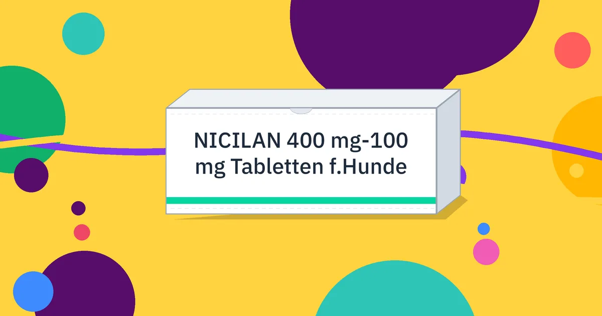 Symbolbild: Packung mit der Aufschrift NICILAN 400 mg-100 mg Tabletten f.Hunde (PZN 16138953) – Verfügbarkeit und Bezug in Apotheken in Frankfurt am Main