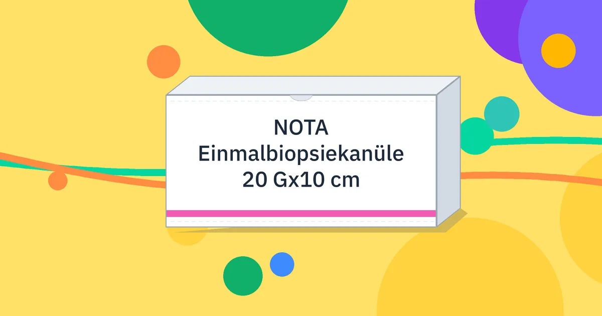 Symbolbild: Packung mit der Aufschrift NOTA Einmalbiopsiekanüle 20 Gx10 cm (PZN 03920310) – Verfügbarkeit und Bezug in Apotheken in Frankfurt am Main