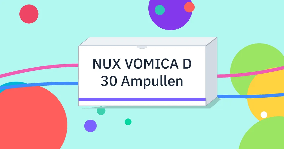 Symbolbild: Packung mit der Aufschrift NUX VOMICA D 30 Ampullen (PZN 11707458) – Verfügbarkeit und Bezug in Apotheken in Frankfurt am Main