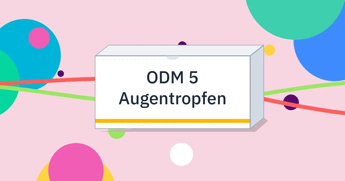 Symbolbild: Packung mit der Aufschrift ODM 5 Augentropfen (PZN 10810852) – Verfügbarkeit und Bezug in Apotheken in Frankfurt am Main