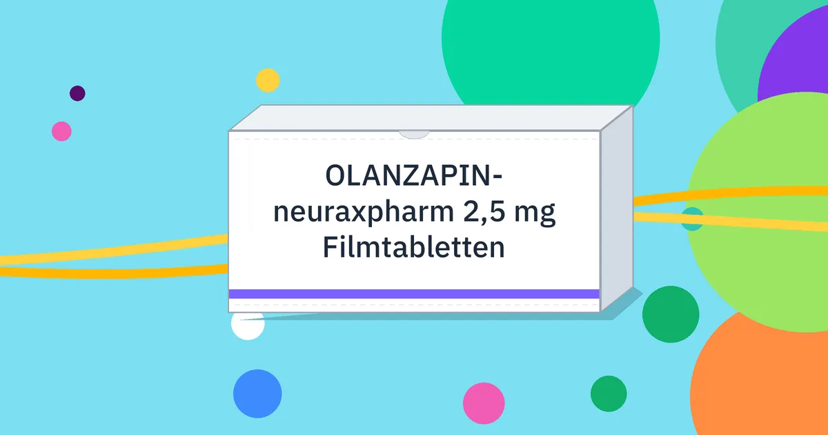 Symbolbild: Packung mit der Aufschrift OLANZAPIN-neuraxpharm 2,5 mg Filmtabletten (PZN 14447934) – Verfügbarkeit und Bezug in Apotheken in Frankfurt am Main