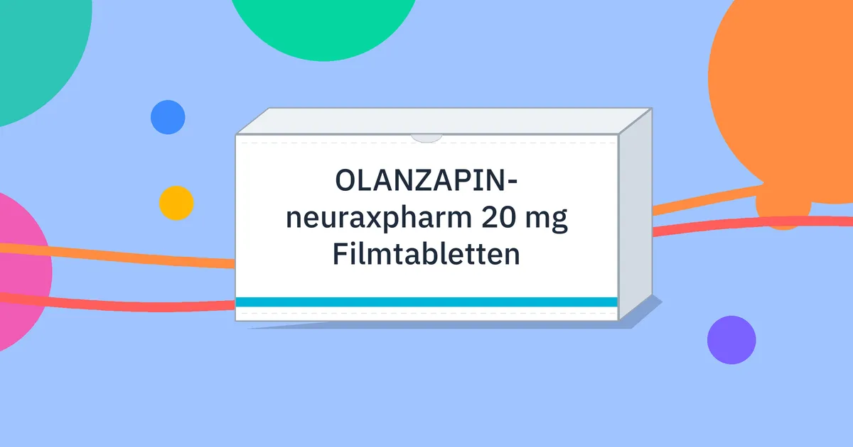 Symbolbild: Packung mit der Aufschrift OLANZAPIN-neuraxpharm 20 mg Filmtabletten (PZN 14448052) – Verfügbarkeit und Bezug in Apotheken in Frankfurt am Main