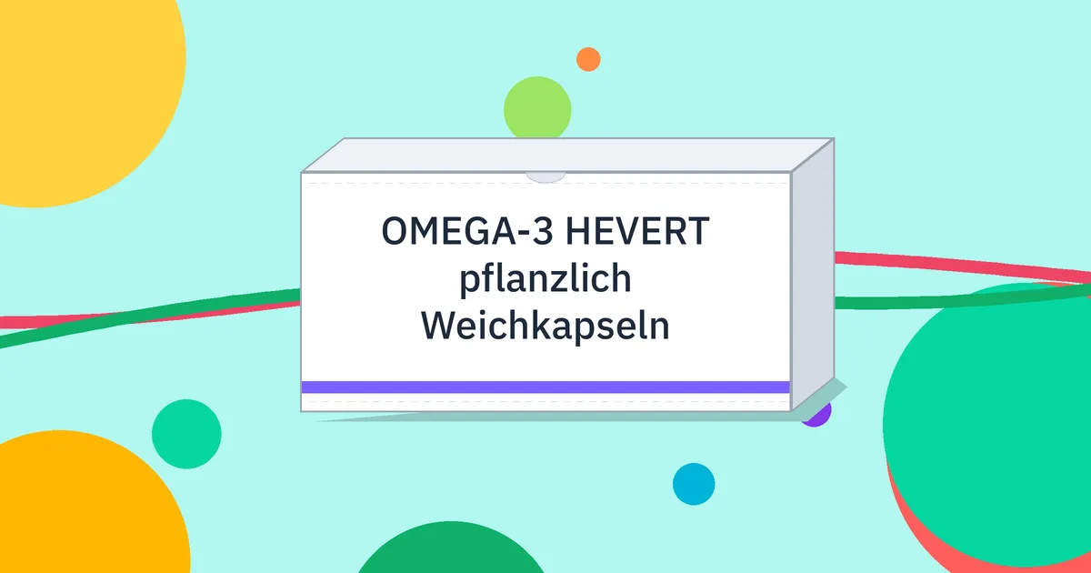 Symbolbild: Packung mit der Aufschrift OMEGA-3 HEVERT pflanzlich Weichkapseln (PZN 19054205) – Verfügbarkeit und Bezug in Apotheken in Frankfurt am Main