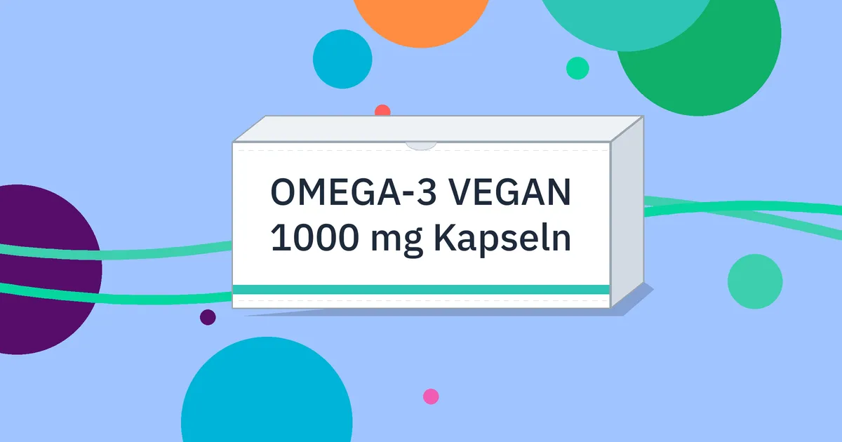 Symbolbild: Packung mit der Aufschrift OMEGA-3 VEGAN 1000 mg Kapseln (PZN 17426654) – Verfügbarkeit und Bezug in Apotheken in Frankfurt am Main