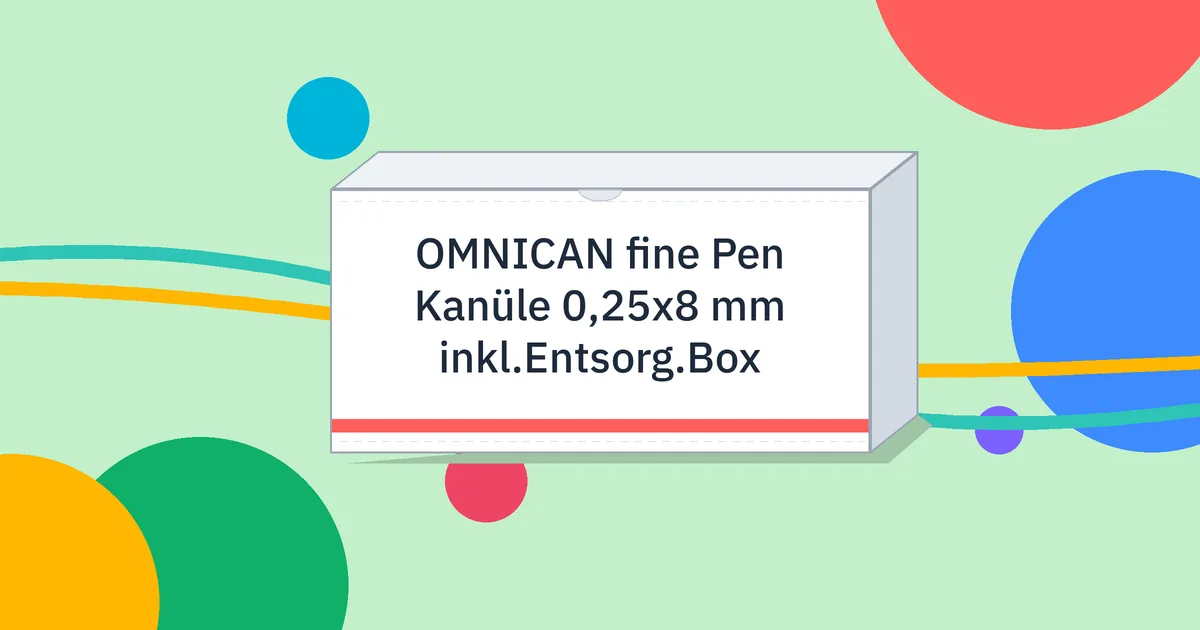 Symbolbild: Packung mit der Aufschrift OMNICAN fine Pen Kanüle 0,25x8 mm inkl.Entsorg.Box (PZN 08909997) – Verfügbarkeit und Bezug in Apotheken in Frankfurt am Main