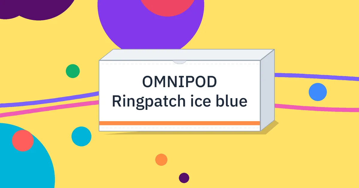 Symbolbild: Packung mit der Aufschrift OMNIPOD Ringpatch ice blue (PZN 19865547) – Verfügbarkeit und Bezug in Apotheken in Frankfurt am Main