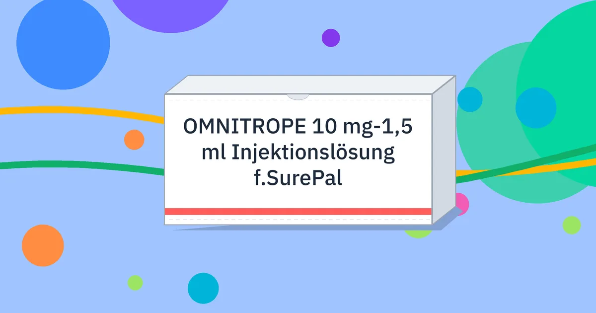 Symbolbild: Packung mit der Aufschrift OMNITROPE 10 mg-1,5 ml Injektionslösung f.SurePal (PZN 16061038) – Verfügbarkeit und Bezug in Apotheken in Frankfurt am Main