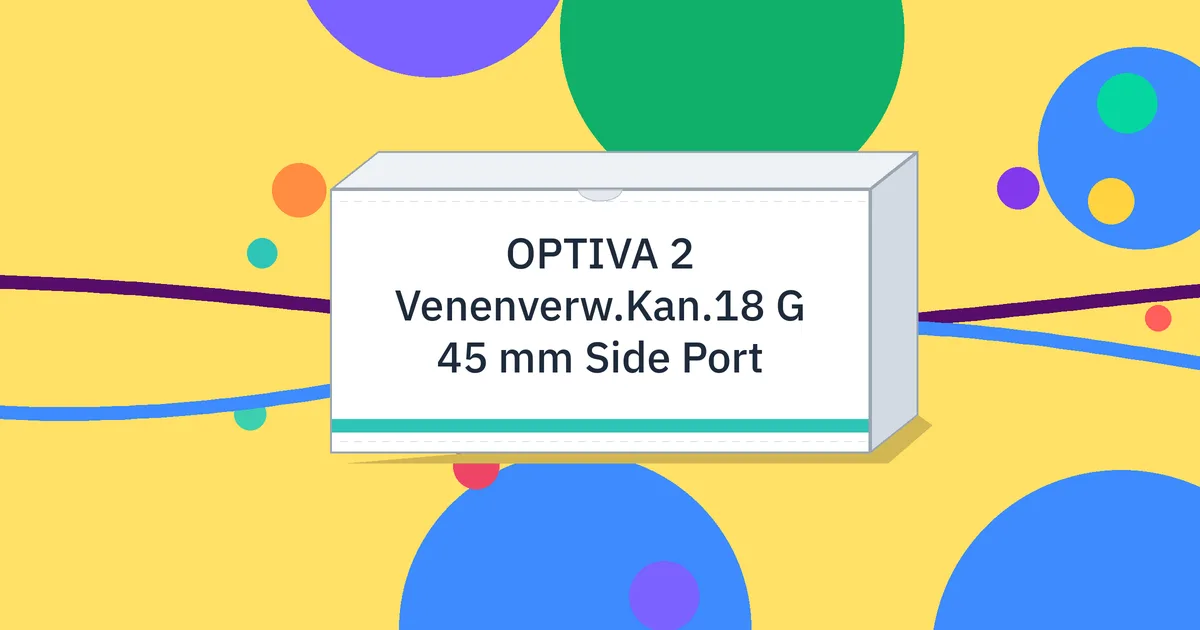 Symbolbild: Packung mit der Aufschrift OPTIVA 2 Venenverw.Kan.18 G 45 mm Side Port (PZN 09105781) – Verfügbarkeit und Bezug in Apotheken in Frankfurt am Main