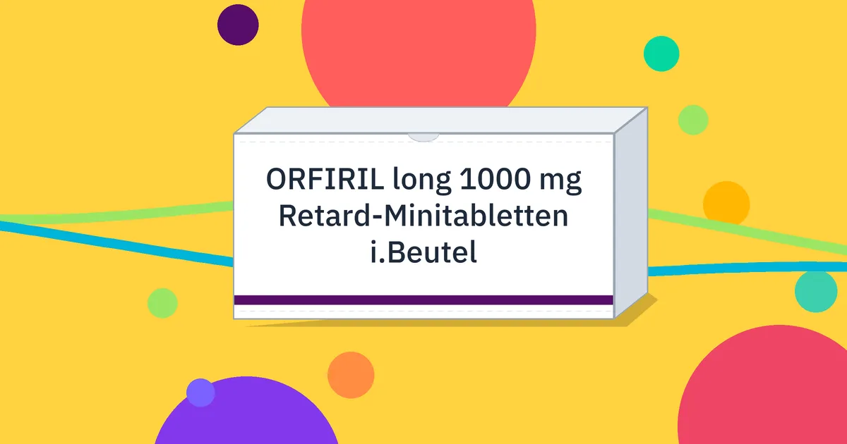 Symbolbild: Packung mit der Aufschrift ORFIRIL long 1000 mg Retard-Minitabletten i.Beutel (PZN 00393643) – Verfügbarkeit und Bezug in Apotheken in Frankfurt am Main