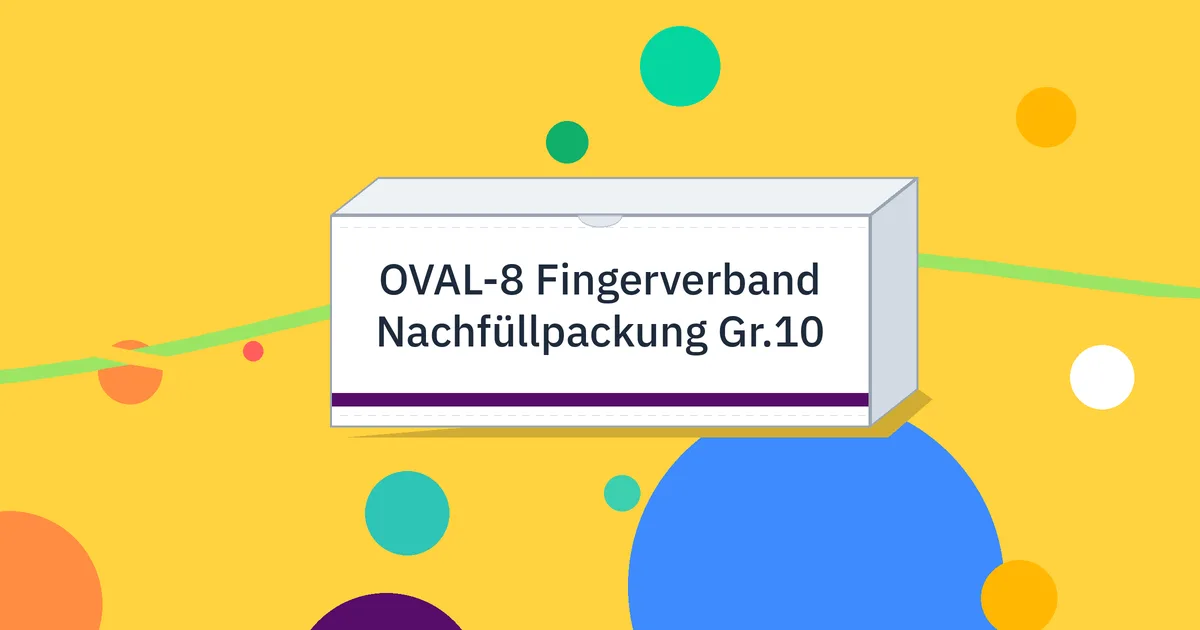 Symbolbild: Packung mit der Aufschrift OVAL-8 Fingerverband Nachfüllpackung Gr.10 (PZN 12775640) – Verfügbarkeit und Bezug in Apotheken in Frankfurt am Main