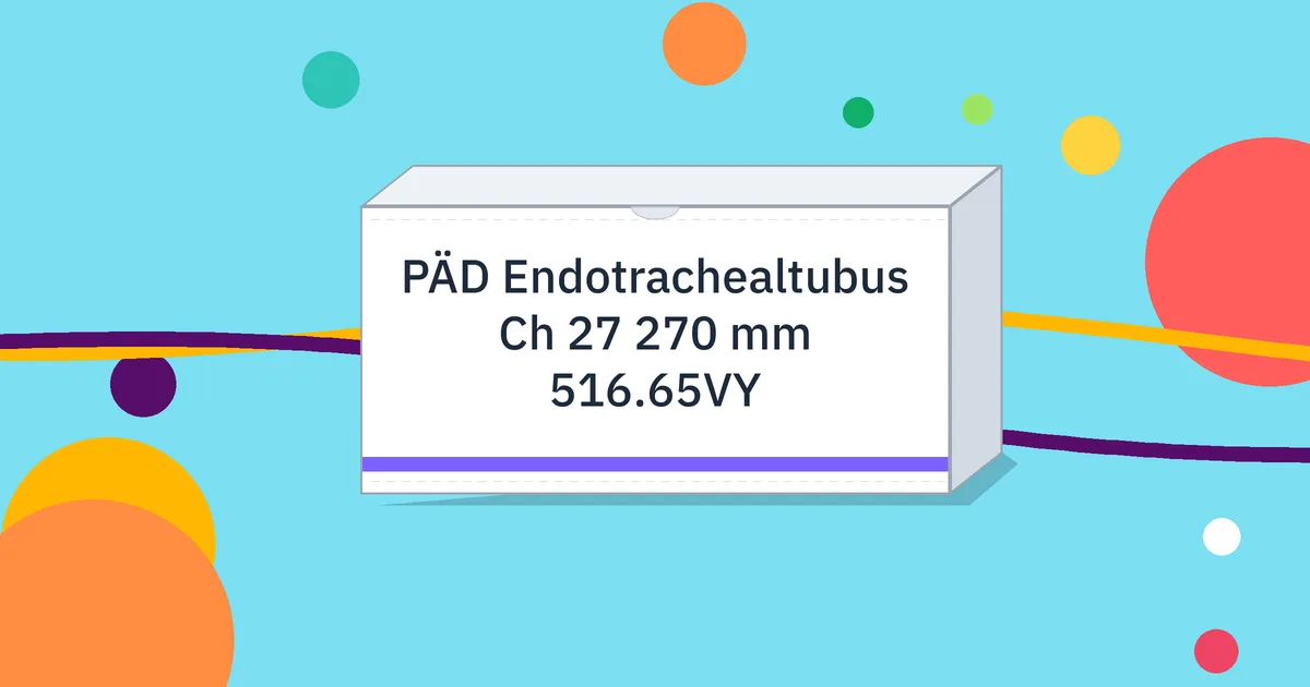 Symbolbild: Packung mit der Aufschrift PÄD Endotrachealtubus Ch 27 270 mm 516.65VY (PZN 20921073) – Verfügbarkeit und Bezug in Apotheken in Frankfurt am Main