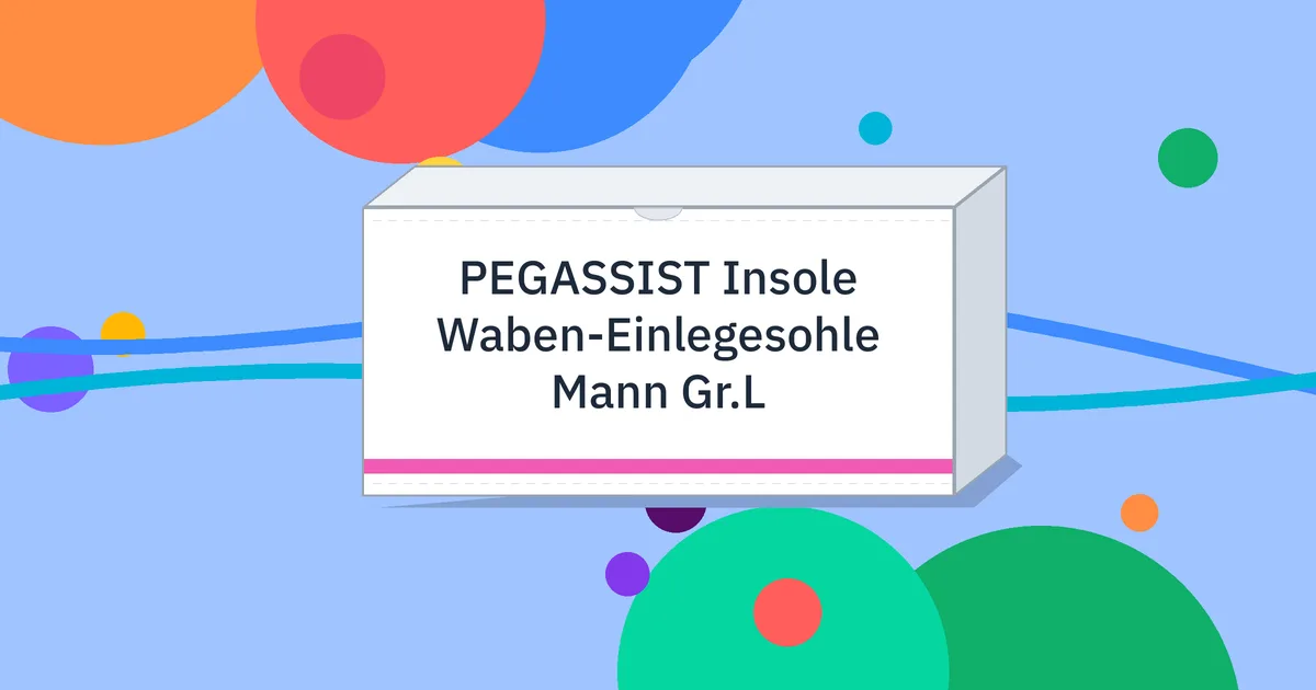 Symbolbild: Packung mit der Aufschrift PEGASSIST Insole Waben-Einlegesohle Mann Gr.L (PZN 14255258) – Verfügbarkeit und Bezug in Apotheken in Frankfurt am Main