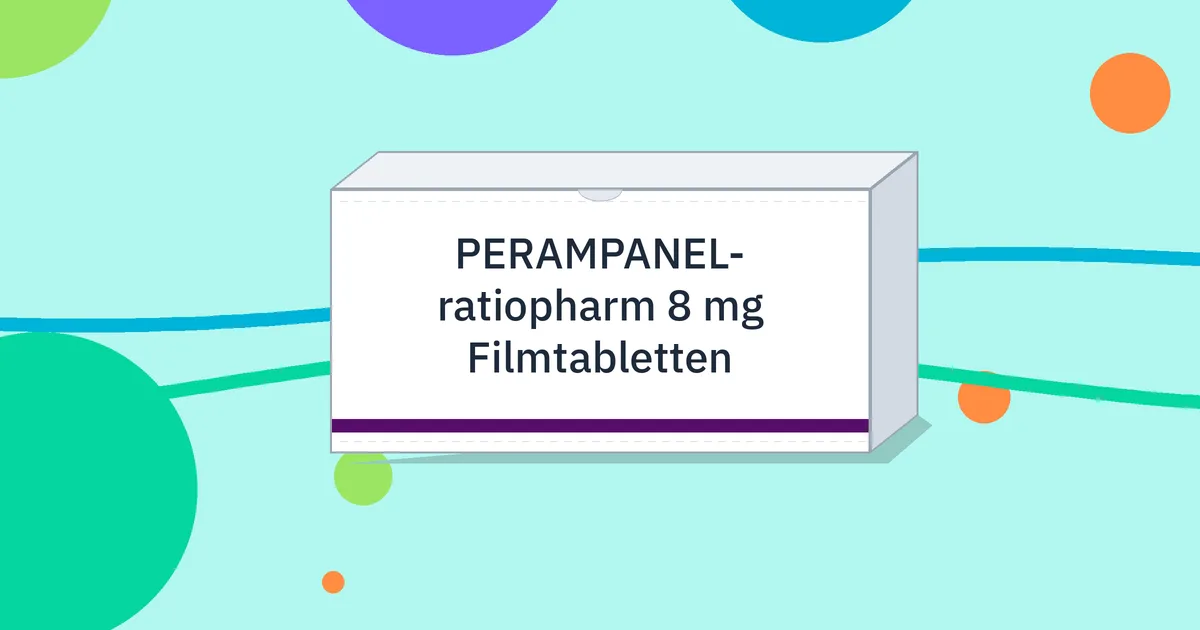 Symbolbild: Packung mit der Aufschrift PERAMPANEL-ratiopharm 8 mg Filmtabletten (PZN 20106887) – Verfügbarkeit und Bezug in Apotheken in Frankfurt am Main