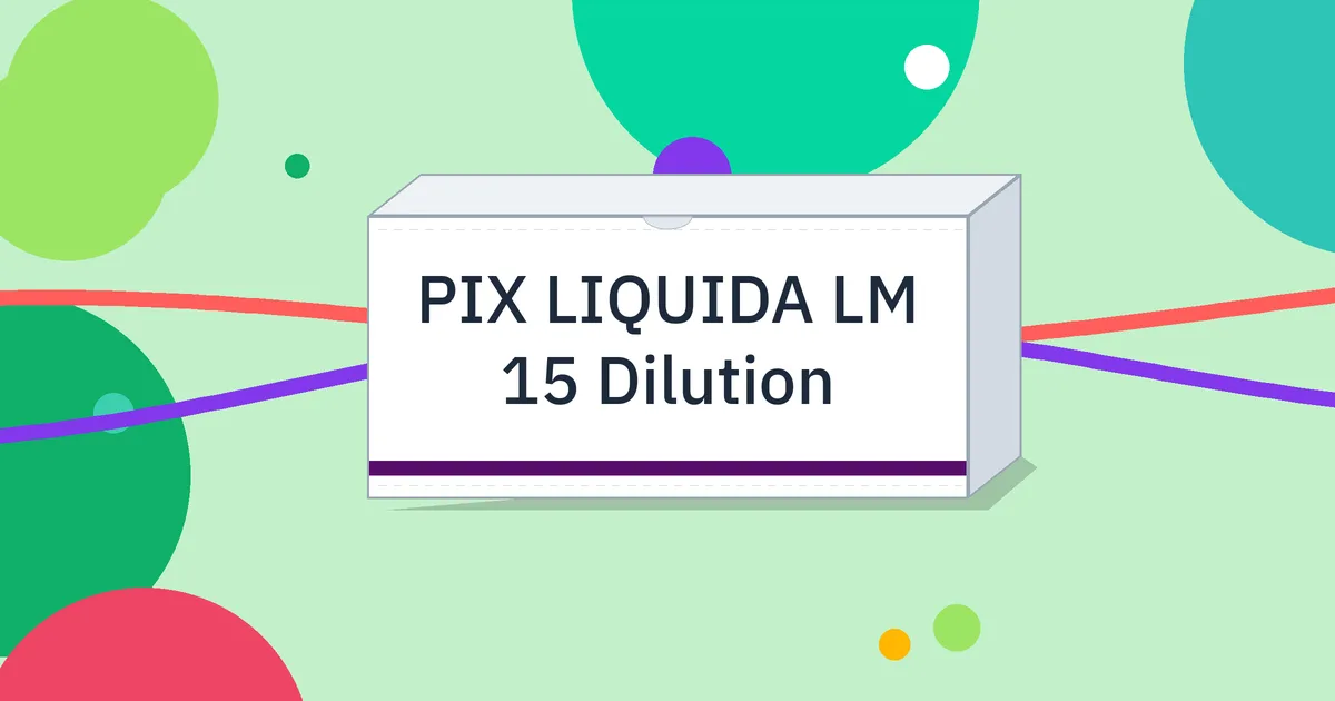 Symbolbild: Packung mit der Aufschrift PIX LIQUIDA LM 15 Dilution (PZN 13646270) – Verfügbarkeit und Bezug in Apotheken in Frankfurt am Main