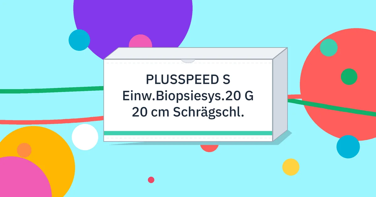 Symbolbild: Packung mit der Aufschrift PLUSSPEED S Einw.Biopsiesys.20 G 20 cm Schrägschl. (PZN 14258446) – Verfügbarkeit und Bezug in Apotheken in Frankfurt am Main